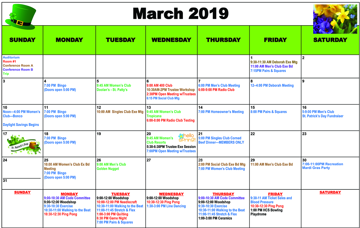 March 2019 Calendar of Events