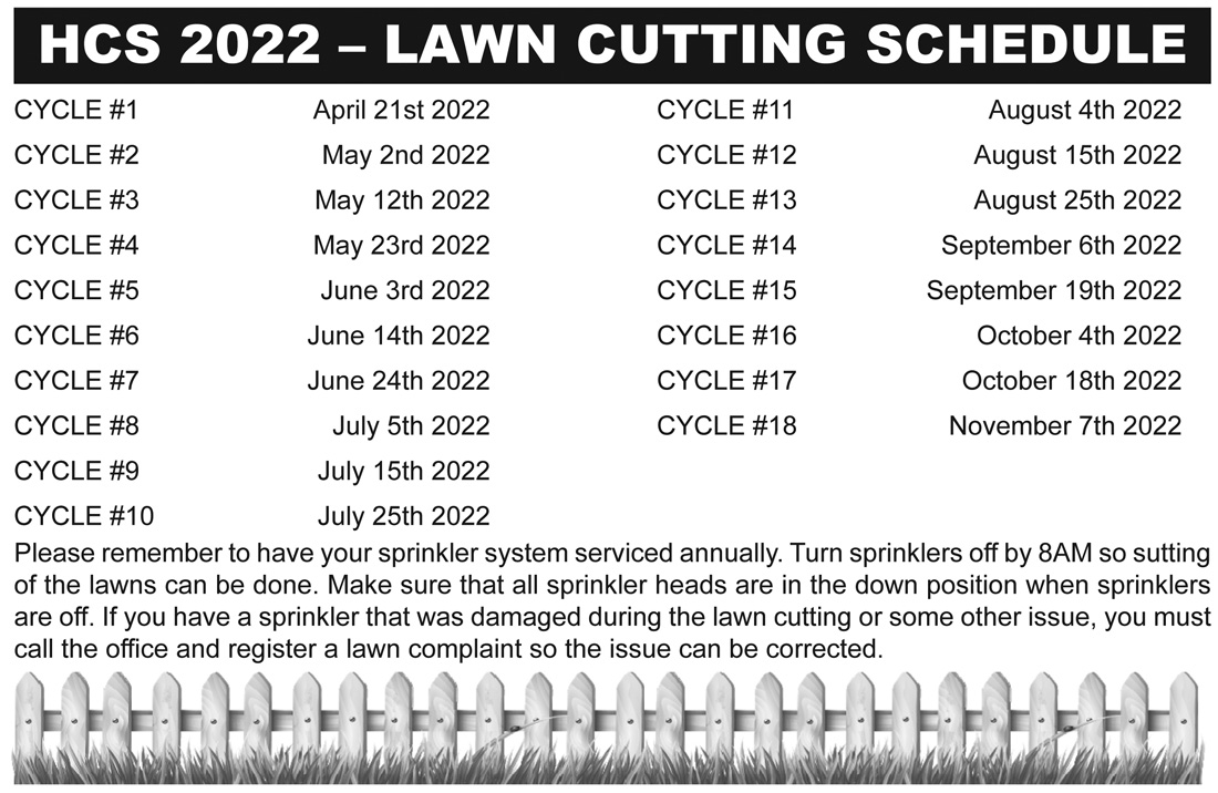 Lawn Cutting Schedule 2022