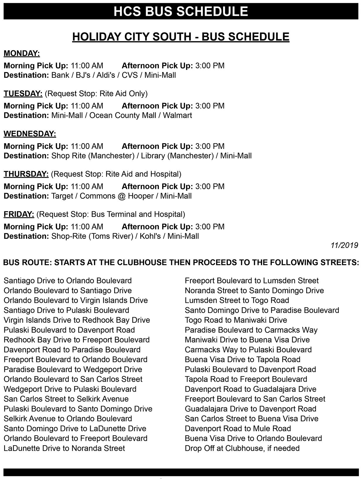 HCS Bus Schedule - June 2020